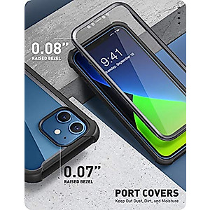i-Blason Ares Series Designed for iPhone 12 Mini Case (2020), Dual Layer Rugged Clear Bumper Case with Built-in Screen Protector (Black)