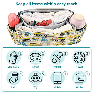 Cartoon Car Stroller Organizer with Cup Holder Universal Stroller Organizer Bag Detachable Shoulder Strap Stroller Accessories for Diaper Snacks Toys Keys Fit All Baby Stroller