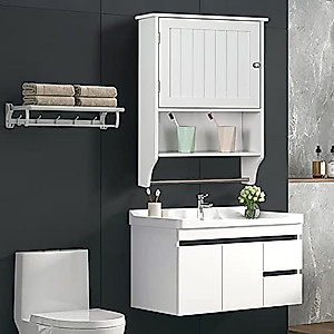 Iwell Bathroom Wall Cabinet with Adjustable Shelf in 3 Positions & Towel Bar, Medicine Cabinet with Door, Wall Mount Bathroom Cabinet, Over The Toilet Space Saver Storage Cabinet, White