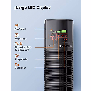 TAOTRONICS Tower Fan, 36" Oscillating Tower Fan with Remote, 9 Modes, Large LED Display, 12-Hour Timer, Space-Saving, Portable Floor Bladeless Fan for Bedroom Living Rooms Office, Black (TT-TF002)