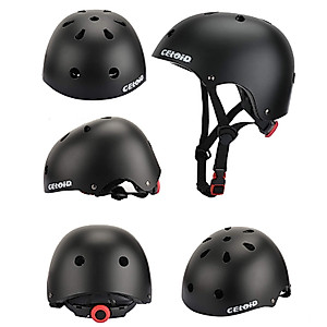 CELOID Kids Bike Helmet,Toddler Skateboard Helmets for Ages 8-14 Years Boys Girls，Adjustable Multi-Sport Bicycle Skateboarding Football Roller Skating Scooter Rollerblade Balance Bike Helmet,Black