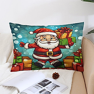 MaSiledy Funny Santa Claus Carrying Gifts Cushion Covers 16 "x24 Merry Christmas Winter Xmas Decorative Cushion Cover Pillowcase Zippered Pillow Case Couch Pillows for Sofa Bedroom Home Decorative