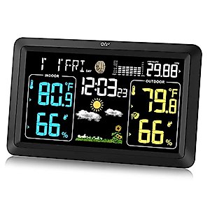 Weather Stations Wireless Indoor Outdoor Thermometer with Atomic Clock, Temperature and Humidity Weather Forecast Barometer with Sensor