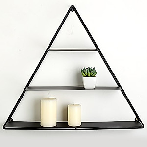 MyGift Wall Mounted Matte Black Metal Triangular 3 Tier Decorative Display Shelf for Collectibles and Crystals, Pyramid Shaped Wall Shelf Rack for Bathroom, Living Room, Bedroom
