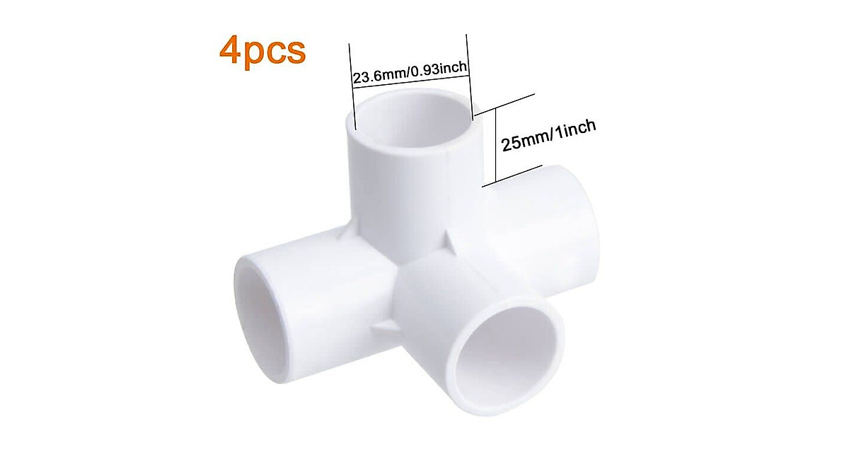 Mairuker 4-Pack 1-Inch PVC 4-Way Fittings for DIY Projects