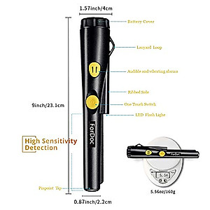 Pinpoint Metal Detector Pinpointer 360° Search Fully Waterproof Treasure Hunting Tool Accessories Belt Holster Lanyard and A 9V Battery for Adults and Kids(Three Mode) Black