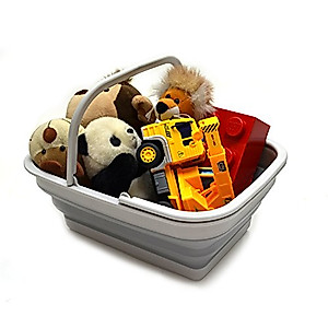 SAMMART SAMMART 9.2L (2.37Gallon) Collapsible Tub with Handle - Portable Outdoor Picnic Basket / Crater - Foldable Shopping Bag - Space Saving Storage Container (1, Grey)