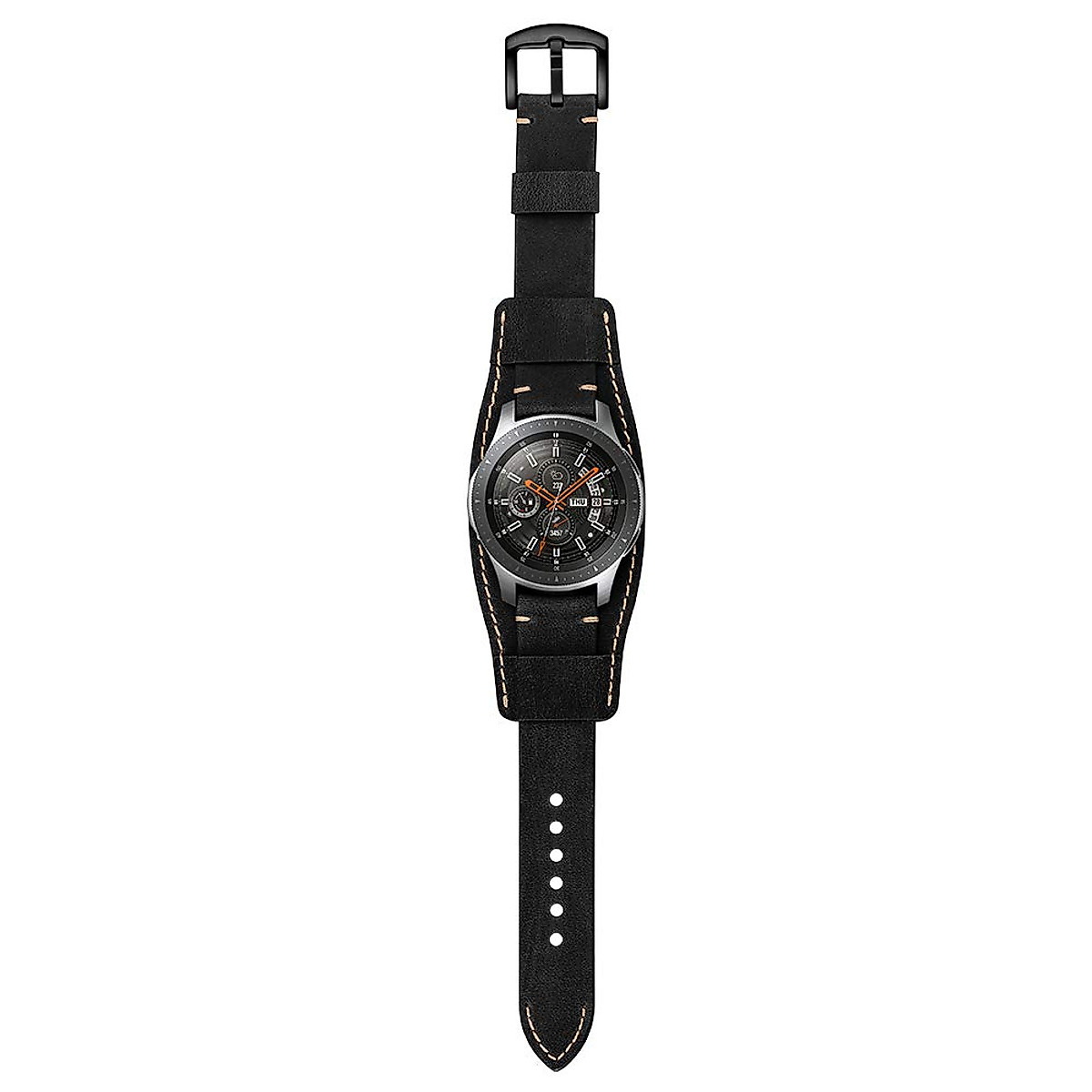 Balerion Cuff Genuine Leather Watch band,Compatible with Samsung Galaxy Watch 3 45mm, Galaxy Watch 46mm,Gear S3,Fossil Q Explorist,other Standard 22mm Lug Width Watch,Black