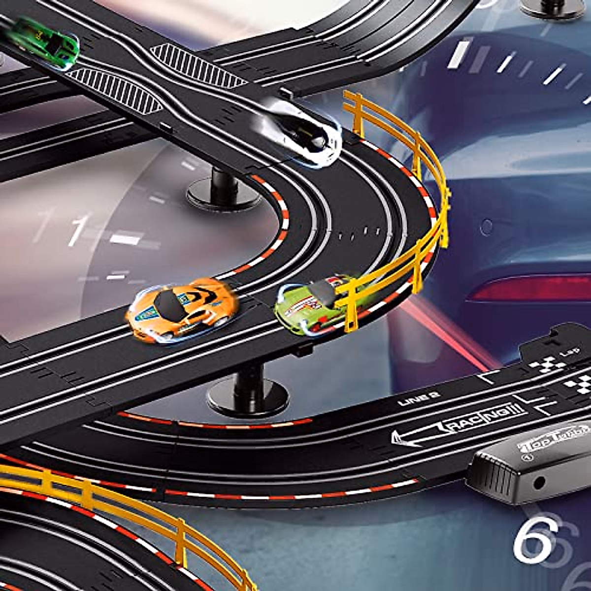 Slot Car Race Track Set Electric Powered Super Loop Speedway with Four Cars for Kids with Sounds and Light Dual Racing Adult-Slot Car Set