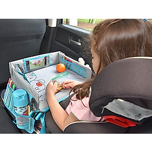Kids Travel Tray by LillyCrafted-Premium Quality Toddler Car Seat Tray & Lap Table-with Touchscreen Phone & Tablet Holders-Toddler Activity Play & Snack Stroller Organizer-Perfect Travel Accessories