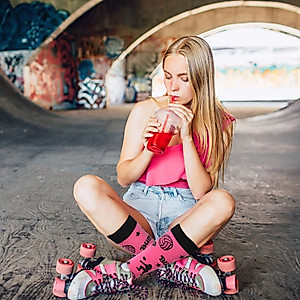 Vicenpal 4 Pairs Volleyball Socks Women Novelty Funny Pink Volleyball Crew Socks Sports Gifts for Women Men Sports Lovers Players Athletes Coach Running Athletic