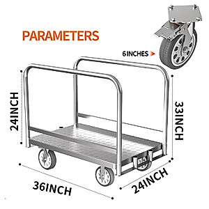 2IN1 Steel Panel Truck Cart,2500LBS 36" x 24" Heavy Duty Flatbed Cart,Platform Truck,Drywall Dolly Cart,Hand Truck Flat Cart with 6" Wheels,2MM Plate Lumber Push Cart with 1Front and 2 Side Handrails