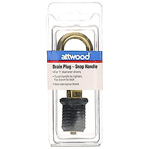 Attwood 7524A7 Snap-Handle Drain Plug, For 1-Inch-Diameter Drains, Locks in Place, Brass Handle, Rubber Plug