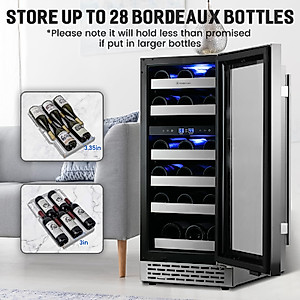 COLZER Elegant Mini Wine Fridge, 18 Bottle, 12 inch, Built-in or Freestanding, Stainless Steel, Double-Layer Tempered Glass Door
