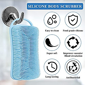 Silicone Body Scrubber Loofah, 2 in 1 Shower Scrubber for Body, Soft Silicone Loofah for Sensitive Women Men All Kinds of Skin, Scalp Massager Shampoo Brush, Exfoliating Bath Brush (2PC, Blue&Pink)