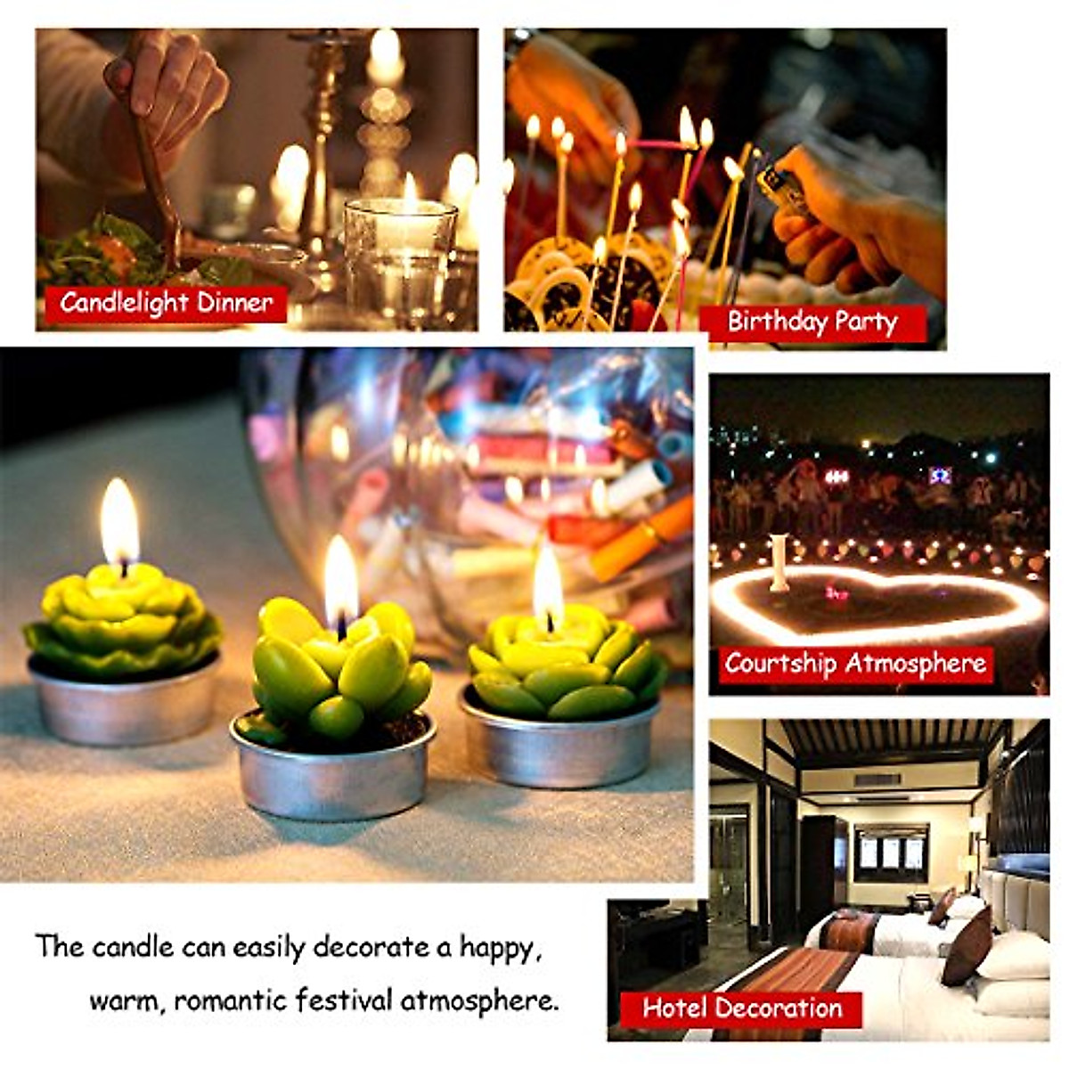 Swpeet 12Pcs Decorative Succulent Cactus Tealight Candles Kit, Cute Smokeless Succulent Plants Perfect for Candles Festival Wedding Props and House-Warming Party