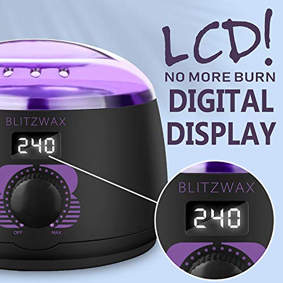 BLITZWAX Waxing Kit for Women Men Digital Wax Warmer Hard Wax Kit with 50 Wax Accessories 14oz Wax Beans for Full Body Brazilian Bikini Armpit Hair Removal