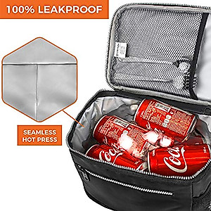 OPUX Insulated Lunch Box for Men Women, Leakproof Thermal Lunch Bag for Work, Reusable Lunch Cooler Tote, Soft School Lunch Pail for Kids with Shoulder Strap, Pockets, 14 Cans, 8L, Black