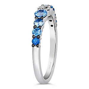 LE VIAN 1 Carat White and Blue Sapphire Classic Stackable Band Ring for Women in 14k White Gold Promise Anniversary Ring Size 7