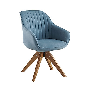 Art Leon Dining Chair, Mid Century Modern Fabric Upholstered Swivel Dining Room Chair with Wood Legs, Leisure Side Chair with Arms for Living Room, Blue
