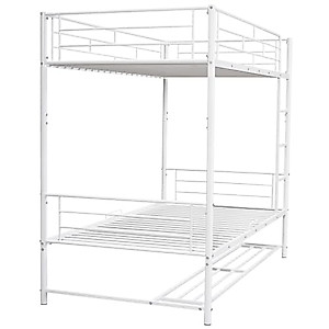 Metal Bunk Bed Frame,Divided into 2 Beds, Twin Over Twin Bunk Bed with Shelf, Safety Guard Rails and Ladder, Heavy-Duty Steel Frame Bunk Bed for Kids Teens Adults,No Box Spring Needed (White)