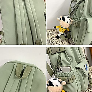 KOWVOWZ Kawaii Backpack for Teen Girls Aesthetic Student Bookbags with Cute pin bear pendant harajuku school nylon waterproof (white)