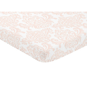 Sweet Jojo Designs Damask Baby Girl Fitted Portable Crib Sheet for Amelia Collection, for Mini Crib or Pack & Play Only, Blush Pink and White