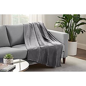 SERTA Cozy Plush Thick Fuzzy Soft Throw Blanket for Bed and Couch, 90" x 90", Grey