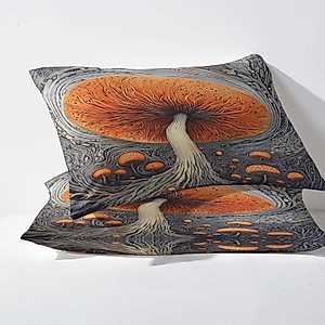 Mushroom Sheets Full Size, Fungi Fantasy Bed Sheets, Patterned Bedding Sheets & Pillowcases 4 Piece Set - Soft Microfiber Deep Pocket Fitted Sheet & Flat Sheet & 2 Pillow Cases K0-&-18