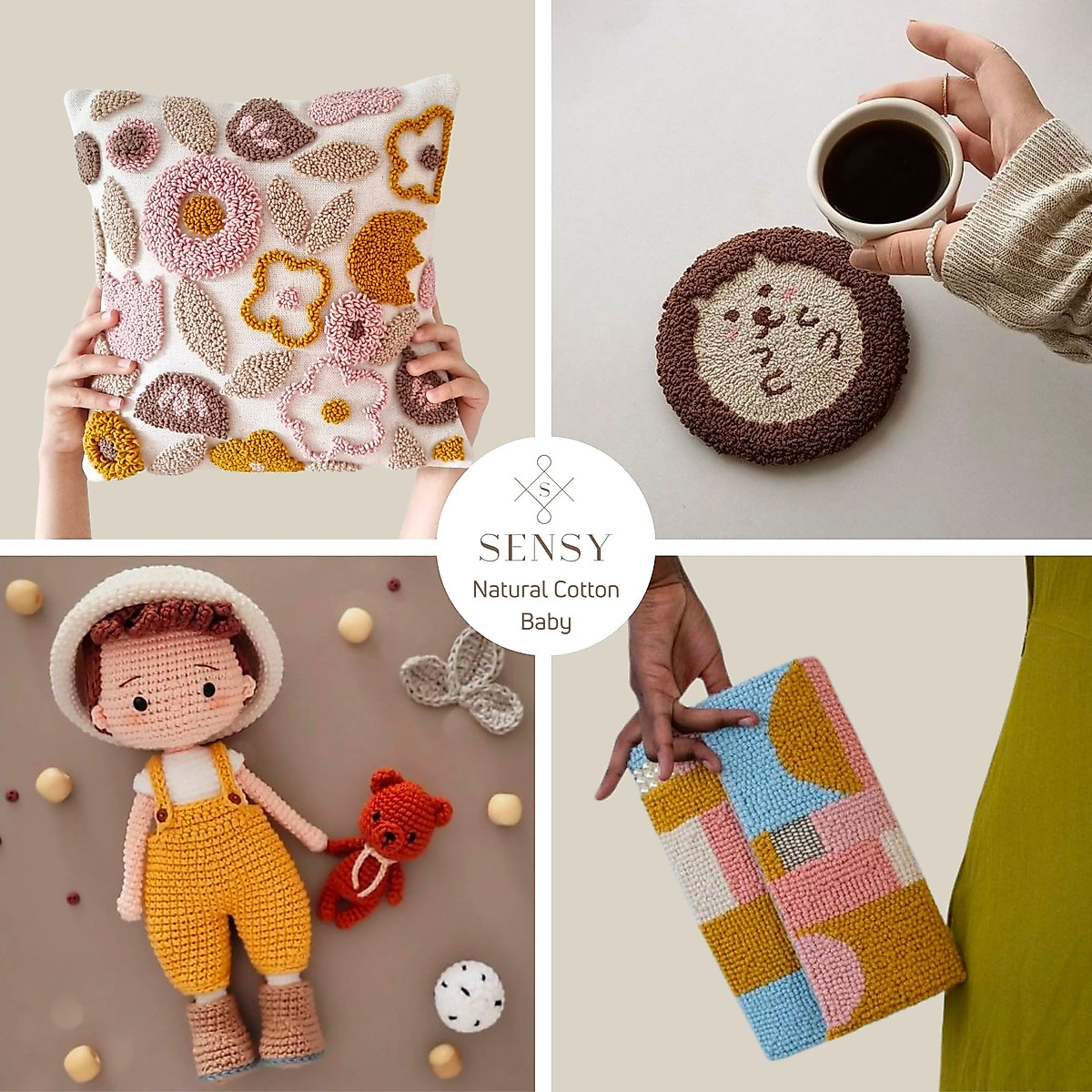 Sensy 100% Recycled Cotton Yarn for Amigurumi Knitting and Crochet, Macrame Yarn, Ideal for Blanket, Throws, Pillow, Baby Dolls Projects 4 Skeins (Baby Blue)