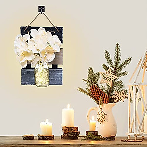 Dailyart Mason Jar Sconces Wall Decor, Rustic Mason Jar Wall Sconce Hanging Mason Jar Sconces with LED Fairy Lights, Farmhouse Wall Decor Country Decorations for Home, Set of 2