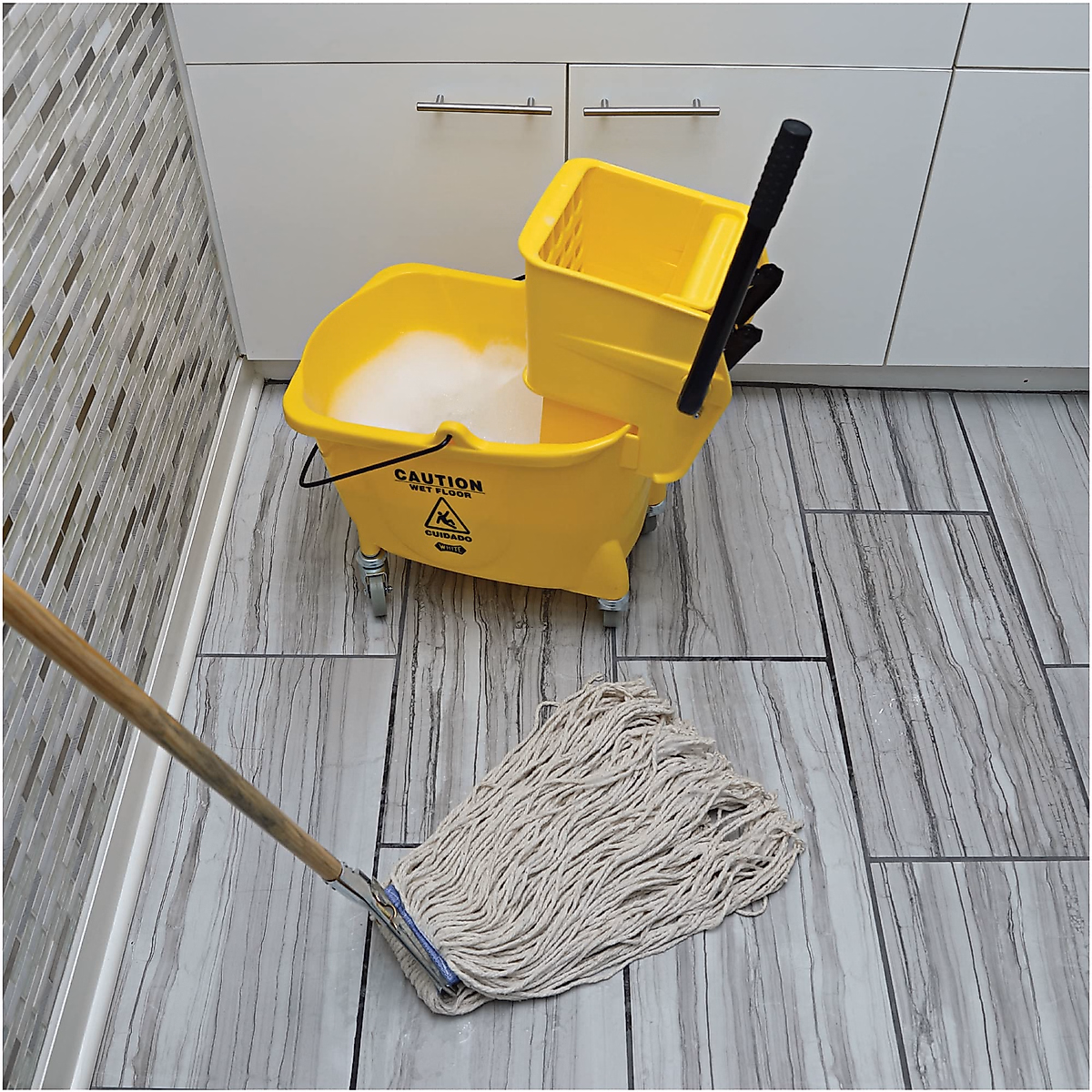 Genuine Joe-GJO54201 Cotton Wet Mop with Handle 60" Width x 0.94" Height; Cotton HeadWood Handle – Lightweight