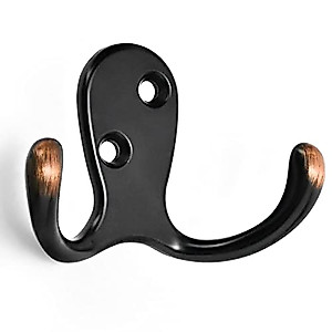 HOMOTEK 4 Pack Heavy Duty Coat Hooks Wall Mounted Double Prong(Left and Right) Rustproof Coat Hooks Hardware Retro Dual Robe Hanger for Coat,Towel, Scarf, Hat, Bag, Key, Shoes, Oil Rubbed Bronze