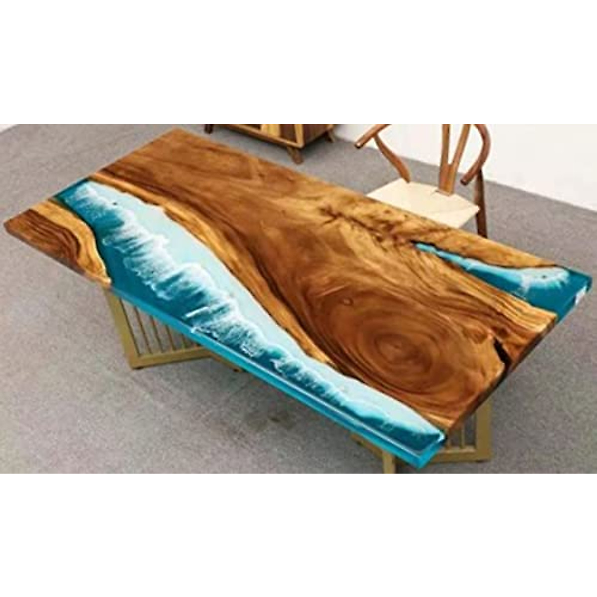 Epoxy Table, Beach View Wooden Epoxy Table, 72" x 36" Inch Natural Effect of Returning Water on Beach Dining Table, Natural Wood Epoxy Eating Table, Resin Table, Piece of Conversation