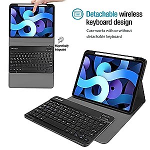 ProCase Keyboard Case for iPad Air 5/4, iPad 10.9 inch 2022 2020 Case with Magnetically Detachable Wireless Keyboard for iPad 10.9" Air 5th 4th Generation -Black