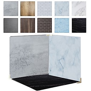 iProtech 5PCS 10Patterns Double Sided Photography Background Boards with 4 brakets, Waterproof Reusable 16x16in Cement/Marble/Wood/Brick Texture Photo Backdrop Props for Food Jewelry Cosmetics