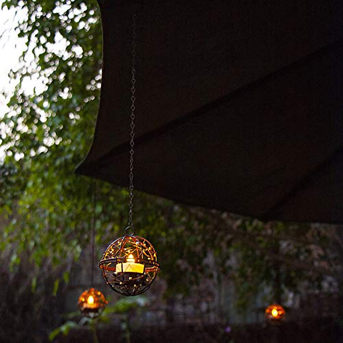 Solar Lights Outdoor Hanging Lanterns, ZHONGXIN Beaded Copper Wire Ball Candle Holder with Solar Tea Lights, Perfect for Home, Garden, Backyard, Pergola, Patio Umbrella, Tree, Window Decor-Set of 4