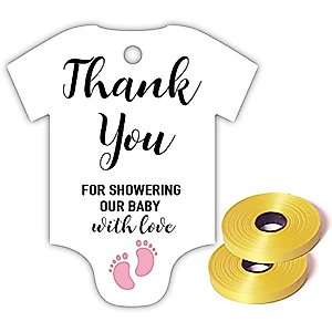 Thank You for Showering Our Baby with Love Tags, Pink Little Feet Baby Shower Favor Tags, Baby Onesie Gift Tags, Thank You Tags, Pack of 50