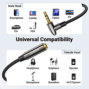 UGREEN Headphone Extension Cable with MIC 4 Pole 3.5mm Extension TRRS Jack Stereo Extender Cord Right Angled Compatible with Gaming Headset Earphone, Switch Lite PS4, TV PC Car, Speaker, 6FT