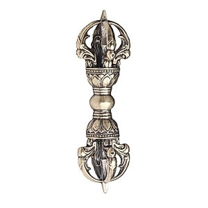 SEWACC Tibetan Vajra Dorge Antique Brass Dorje Vajra Pestle Four Strands Demon Pestle Buddhism Religious Supplies Tibetan Buddhist Decoration