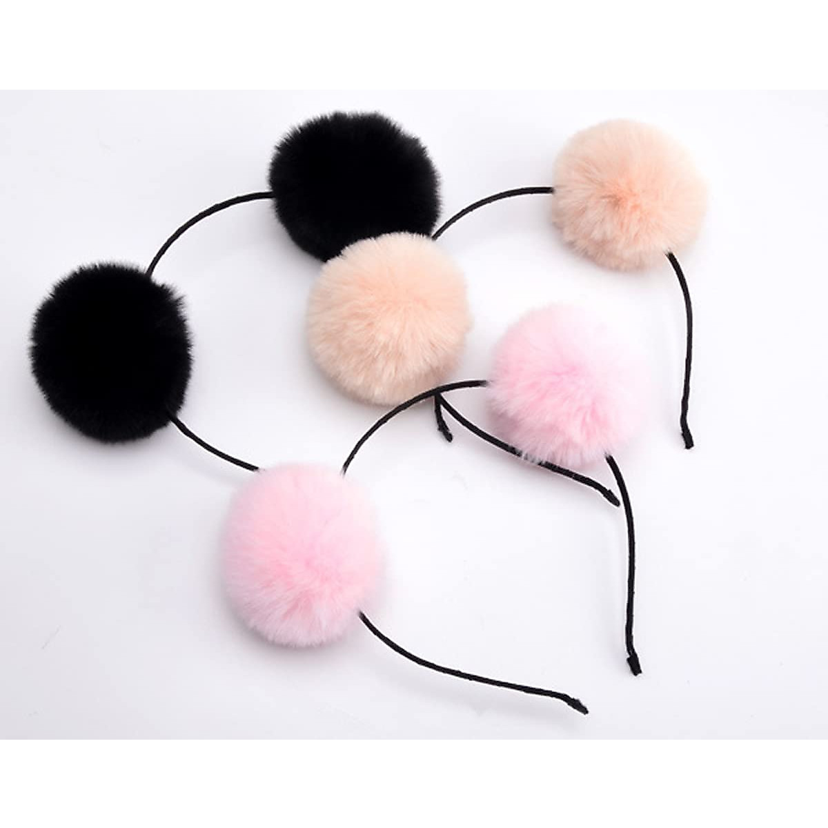 Sheliky 4Pcs Headband Bear Ears Furry Ball Hair Band Halloween Christmas Party Prom Cosplay Accessory for Women Girls (PACK A)