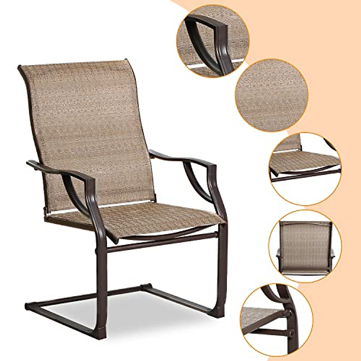 BALI OUTDOORS Patio Dining Chairs Set of 2, Textilene Outdoor Furniture Chairs Firepit Chairs All Weather Resistant Rocking Chairs, Brown