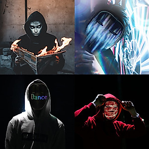 RHAPHONY Led Mask with Bluetooth Programmable, Halloween Light up Mask for Masquerade Party Costume Mask Cosplay Mask, Multicolor, Large