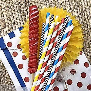 Outside the Box Papers Superhero Theme Chevron and Striped Paper Straws 7.75 Inches 100 Pack Red, Blue, Black, Yellow, White