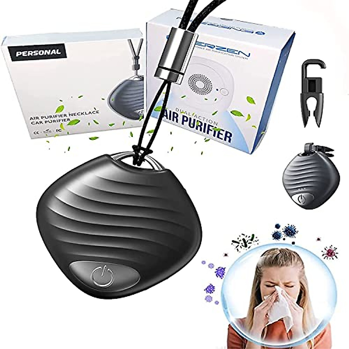 Mini Air Filter,Portable Car Air Filter Personal Wearable Air Filter for Traveling,Car,Home Sleep, Running,Walk and Kids,Adults (1 Pack Black Air Purifiers)