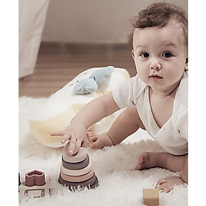 HOFISH Silicone Toys for Toddlers | Baby Stacking Building Blocks | Early Educational Teething Toys with Heart Geometrical Shapes