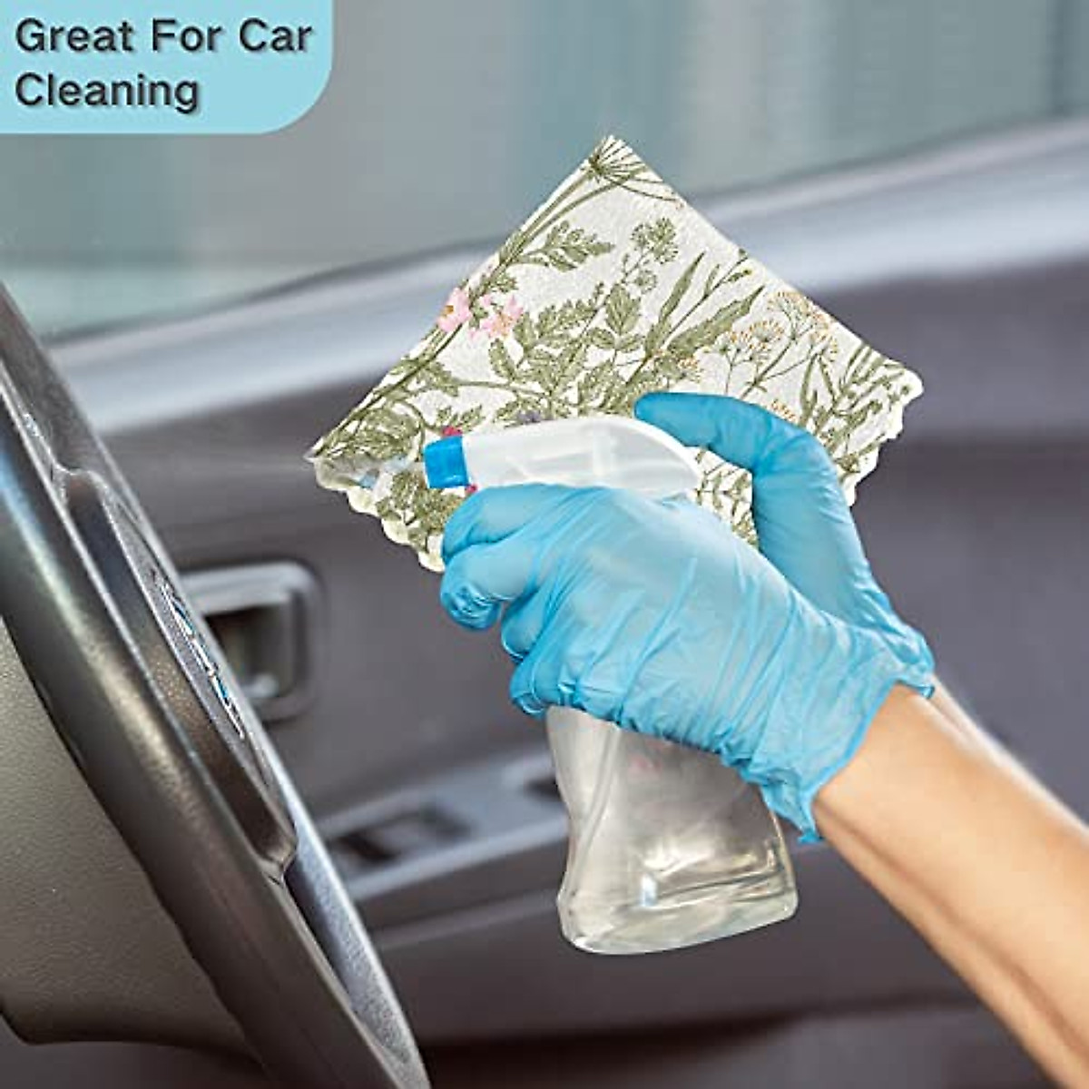 Seamless Floral Herbs and Wildflowers Botanical Pattern Pack of 6 Pcs Kitchen Dish Towels, Absorbent Soft Dishcloths for Bar cafe Car Table Chair Window Washable Towels 11 x 11 inches