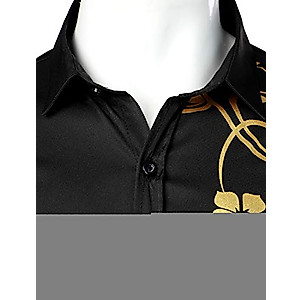 ZEROYAA Men's Hipster Shiny Design Slim Fit Long Sleeve Button Up Party Dress Shirts ZZCL62 Black Medium