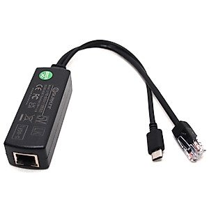 DSLRKIT Gigabit USB Type C Active PoE Splitter 48V to 5V IEEE802.3af Power Over Ethernet for Raspberry Pi 4 4B