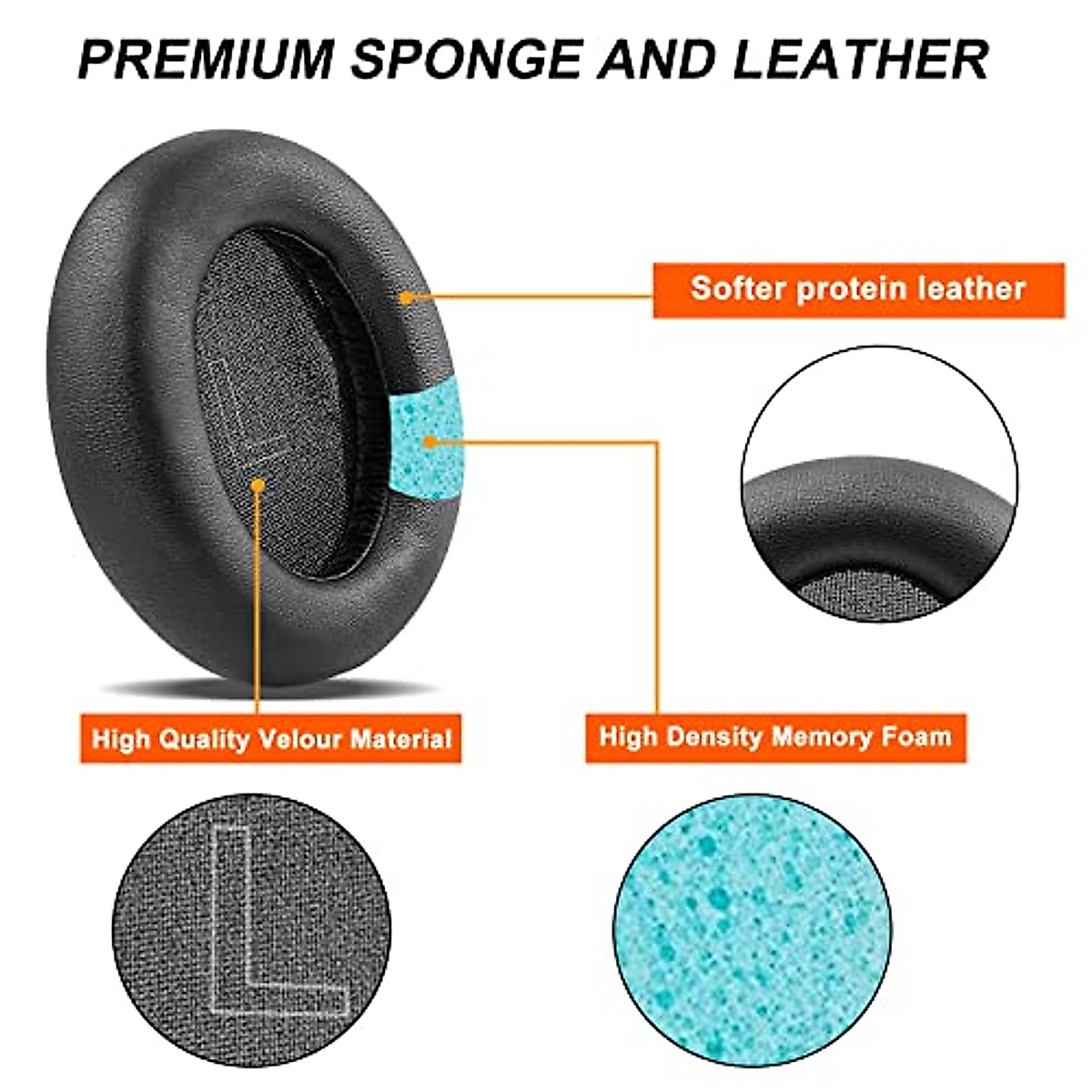 Replacement Earpads Cushions for Anker Soundcore Headphones Q30 and Anker Q35, Life Q30 Earpads Ear Cushions with Protein Leather Skin and Memory Foam